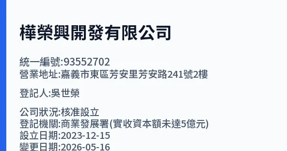 樺榮興開發有限公司的照片-統編 93552702(嘉義市) 公司登記資料與營業項目詳細圖表