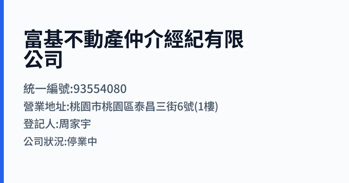 富基不動產仲介經紀有限公司 - 統編 93554080(桃園市) 公司登記資料與營業項目詳細圖表