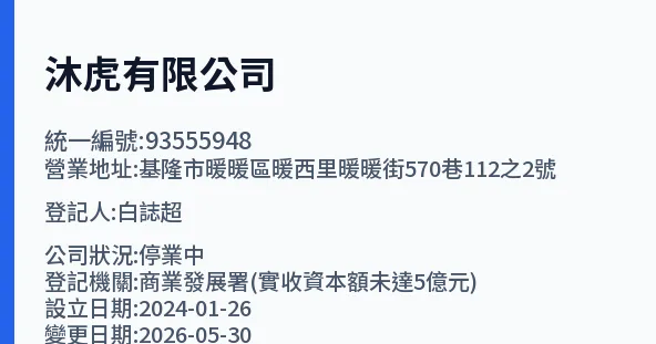 沐虎有限公司的照片-統編 93555948(基隆市) 公司登記資料與營業項目詳細圖表