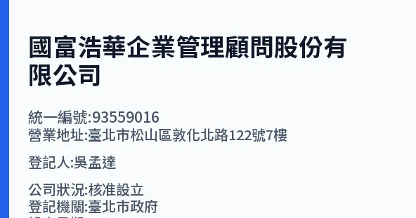國富浩華企業管理顧問股份有限公司的照片-統編 93559016(臺北市) 公司登記資料與營業項目詳細圖表