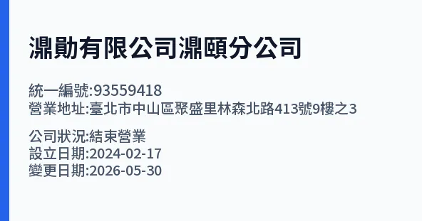 濎勛有限公司濎頤分公司的照片-統編 93559418(臺北市) 公司登記資料與營業項目詳細圖表