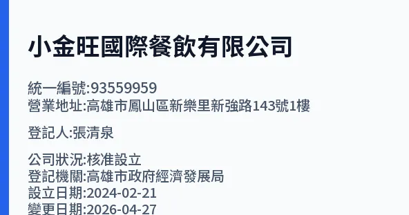 小金旺國際餐飲有限公司的照片-統編 93559959(高雄市) 公司登記資料與營業項目詳細圖表