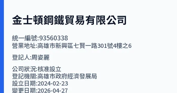 金士頓鋼鐵貿易有限公司的照片-統編 93560338(高雄市) 公司登記資料與營業項目詳細圖表