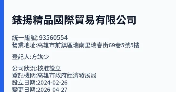 錶揚精品國際貿易有限公司的照片-統編 93560554(高雄市) 公司登記資料與營業項目詳細圖表