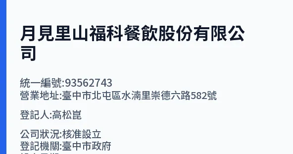 月見里山福科餐飲股份有限公司的照片-統編 93562743(臺中市) 公司登記資料與營業項目詳細圖表