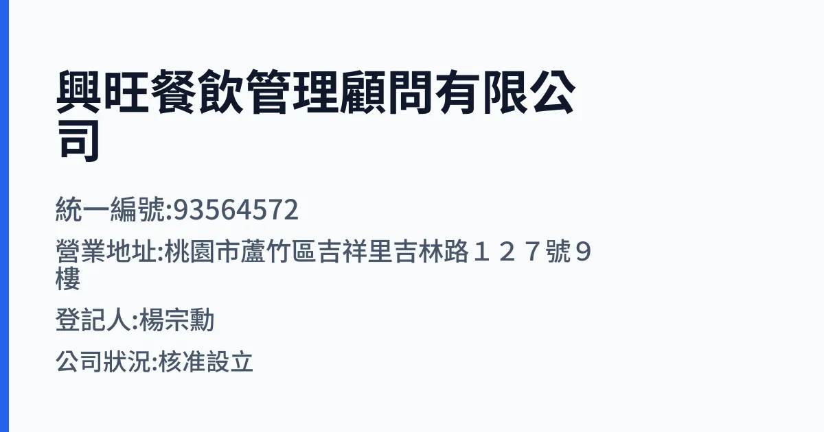 興旺餐飲管理顧問有限公司 - 統編 93564572（桃園市） 公司登記資料與營業項目詳細圖表