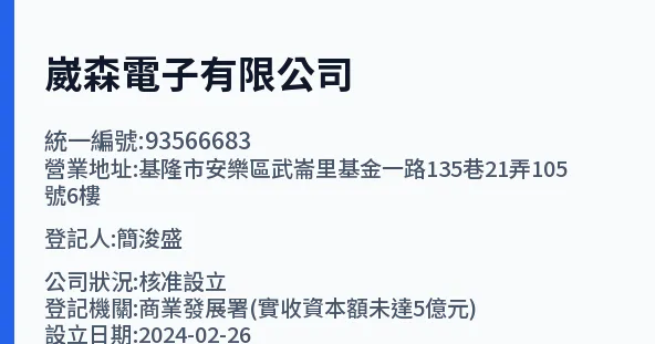 崴森電子有限公司的照片-統編 93566683(基隆市) 公司登記資料與營業項目詳細圖表