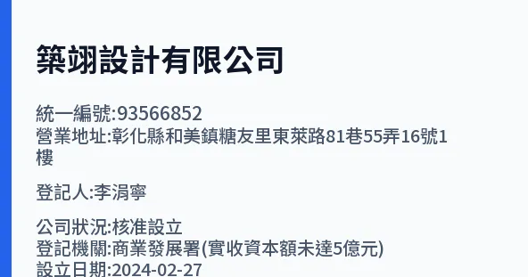 築翊設計有限公司的照片-統編 93566852(彰化縣) 公司登記資料與營業項目詳細圖表