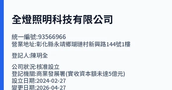 全燈照明科技有限公司的照片-統編 93566966(彰化縣) 公司登記資料與營業項目詳細圖表