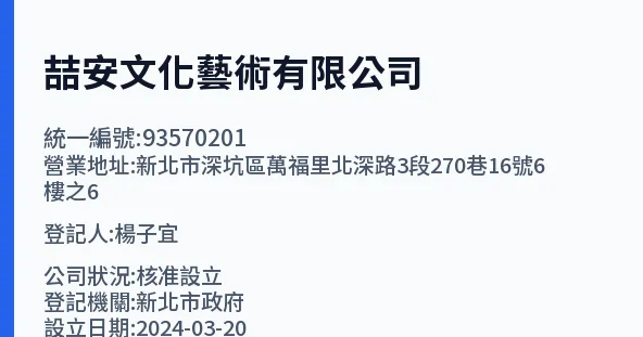 喆安文化藝術有限公司的照片-統編 93570201(新北市) 公司登記資料與營業項目詳細圖表