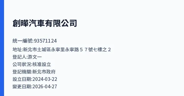 創曄汽車有限公司的照片-統編 93571124(新北市) 公司登記資料與營業項目詳細圖表