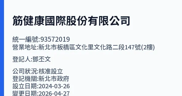 筋健康國際股份有限公司的照片-統編 93572019(新北市) 公司登記資料與營業項目詳細圖表