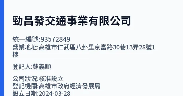 勁昌發交通事業有限公司的照片-統編 93572849(高雄市) 公司登記資料與營業項目詳細圖表