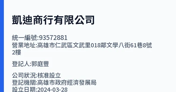 凱迪商行有限公司的照片-統編 93572881(高雄市) 公司登記資料與營業項目詳細圖表
