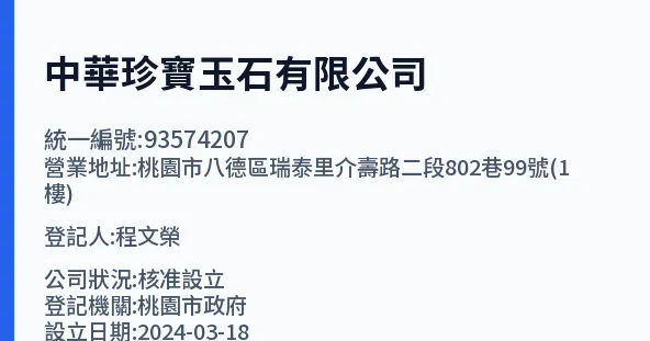 中華珍寶玉石有限公司的照片-統編 93574207(桃園市) 公司登記資料與營業項目詳細圖表