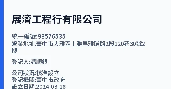 展濟工程行有限公司的照片-統編 93576535(臺中市) 公司登記資料與營業項目詳細圖表