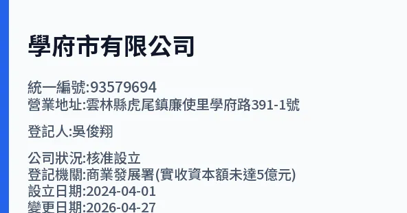 學府市有限公司的照片-統編 93579694(雲林縣) 公司登記資料與營業項目詳細圖表