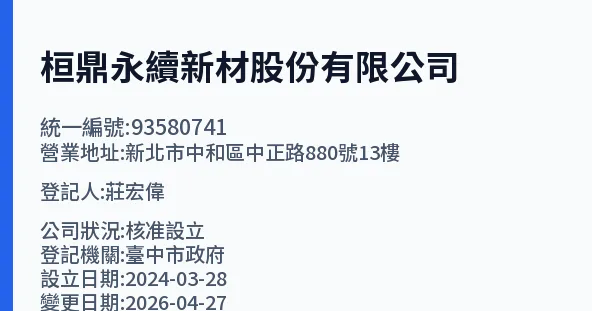 桓鼎永續新材股份有限公司的照片-統編 93580741(新北市) 公司登記資料與營業項目詳細圖表