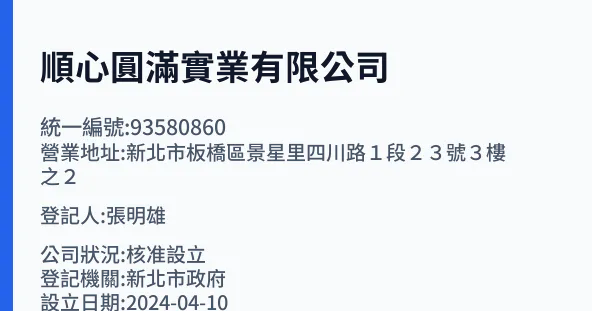 順心圓滿實業有限公司的照片-統編 93580860(新北市) 公司登記資料與營業項目詳細圖表