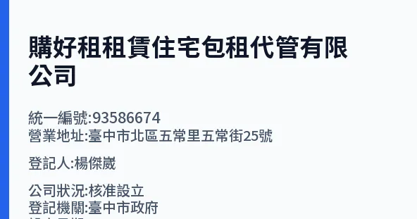 購好租租賃住宅包租代管有限公司的照片-統編 93586674(臺中市) 公司登記資料與營業項目詳細圖表