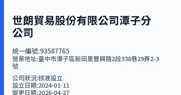 世朗貿易股份有限公司潭子分公司的照片-統編 93587765(臺中市) 公司登記資料與營業項目詳細圖表