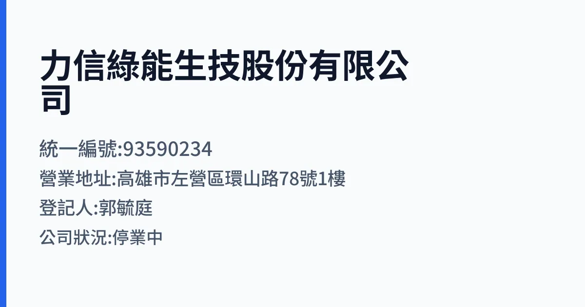 力信綠能生技股份有限公司 - 統編 93590234(高雄市) 公司登記資料與營業項目詳細圖表