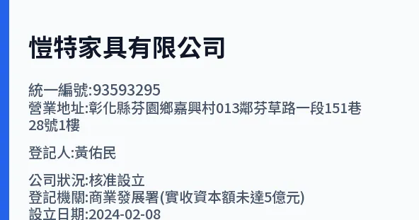 愷特家具有限公司的照片-統編 93593295(彰化縣) 公司登記資料與營業項目詳細圖表