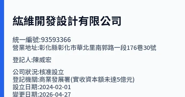 紘維開發設計有限公司的照片-統編 93593366(彰化縣) 公司登記資料與營業項目詳細圖表