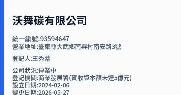 沃舞碳有限公司的照片-統編 93594647(臺東縣) 公司登記資料與營業項目詳細圖表