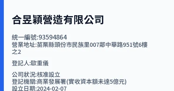 合昱穎營造有限公司的照片-統編 93594864(苗栗縣) 公司登記資料與營業項目詳細圖表