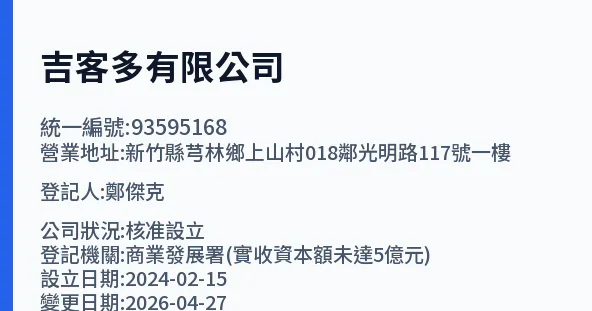 吉客多有限公司的照片-統編 93595168(新竹縣) 公司登記資料與營業項目詳細圖表