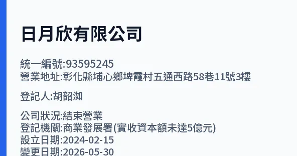 日月欣有限公司的照片-統編 93595245(彰化縣) 公司登記資料與營業項目詳細圖表