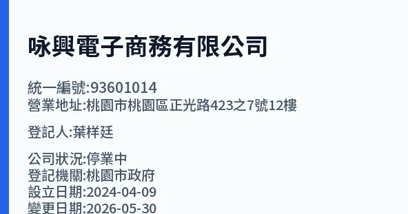 咏興電子商務有限公司的照片-統編 93601014(桃園市) 公司登記資料與營業項目詳細圖表