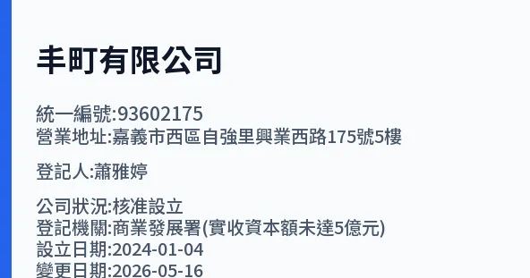 丰町有限公司的照片-統編 93602175(嘉義市) 公司登記資料與營業項目詳細圖表