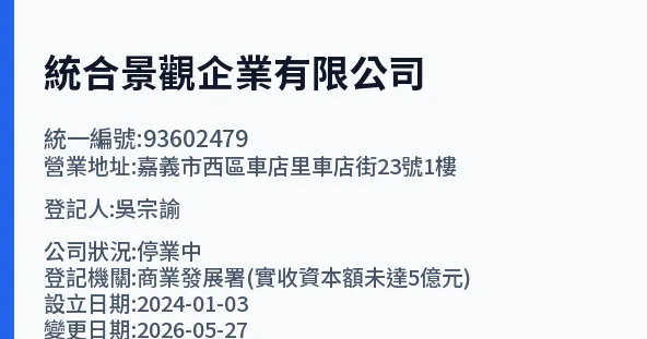 統合景觀企業有限公司的照片-統編 93602479(嘉義市) 公司登記資料與營業項目詳細圖表