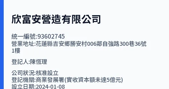 欣富安營造有限公司的照片-統編 93602745(花蓮縣) 公司登記資料與營業項目詳細圖表
