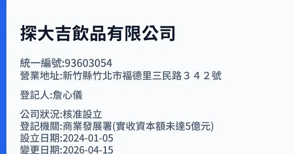 探大吉飲品有限公司的照片-統編 93603054(新竹縣) 公司登記資料與營業項目詳細圖表