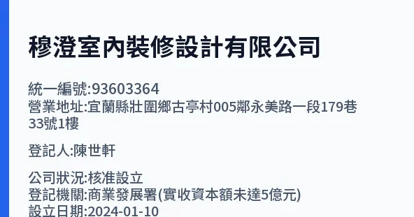 穆澄室內裝修設計有限公司的照片-統編 93603364(宜蘭縣) 公司登記資料與營業項目詳細圖表