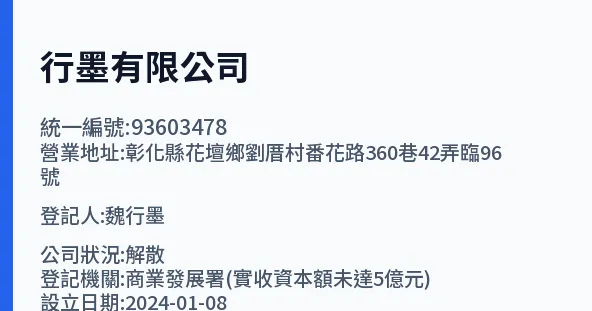 行墨有限公司的照片-統編 93603478(彰化縣) 公司登記資料與營業項目詳細圖表