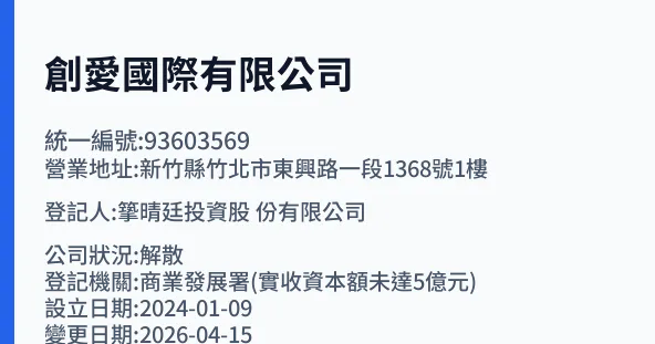 創愛國際有限公司的照片-統編 93603569(新竹縣) 公司登記資料與營業項目詳細圖表