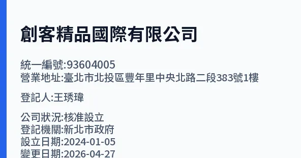 創客精品國際有限公司的照片-統編 93604005(臺北市) 公司登記資料與營業項目詳細圖表