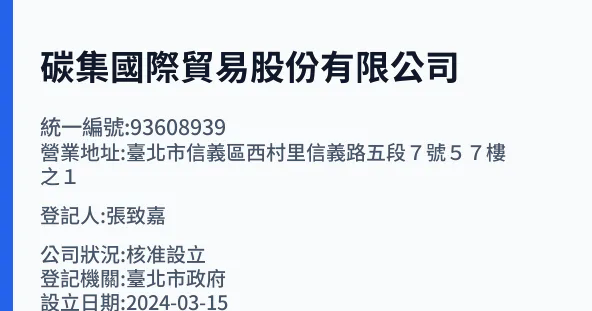 碳集國際貿易股份有限公司的照片-統編 93608939(臺北市) 公司登記資料與營業項目詳細圖表
