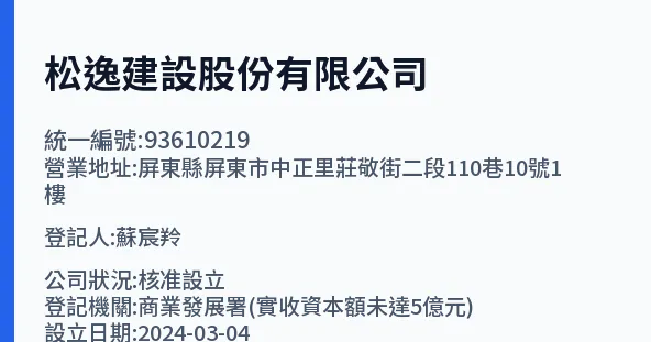 松逸建設股份有限公司的照片-統編 93610219(屏東縣) 公司登記資料與營業項目詳細圖表