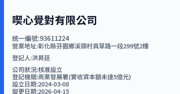 喫心覺對有限公司的照片-統編 93611224(彰化縣) 公司登記資料與營業項目詳細圖表