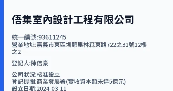 俉集室內設計工程有限公司的照片-統編 93611245(嘉義市) 公司登記資料與營業項目詳細圖表