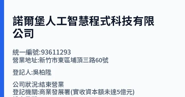 諾爾堡人工智慧程式科技有限公司的照片-統編 93611293(新竹市) 公司登記資料與營業項目詳細圖表