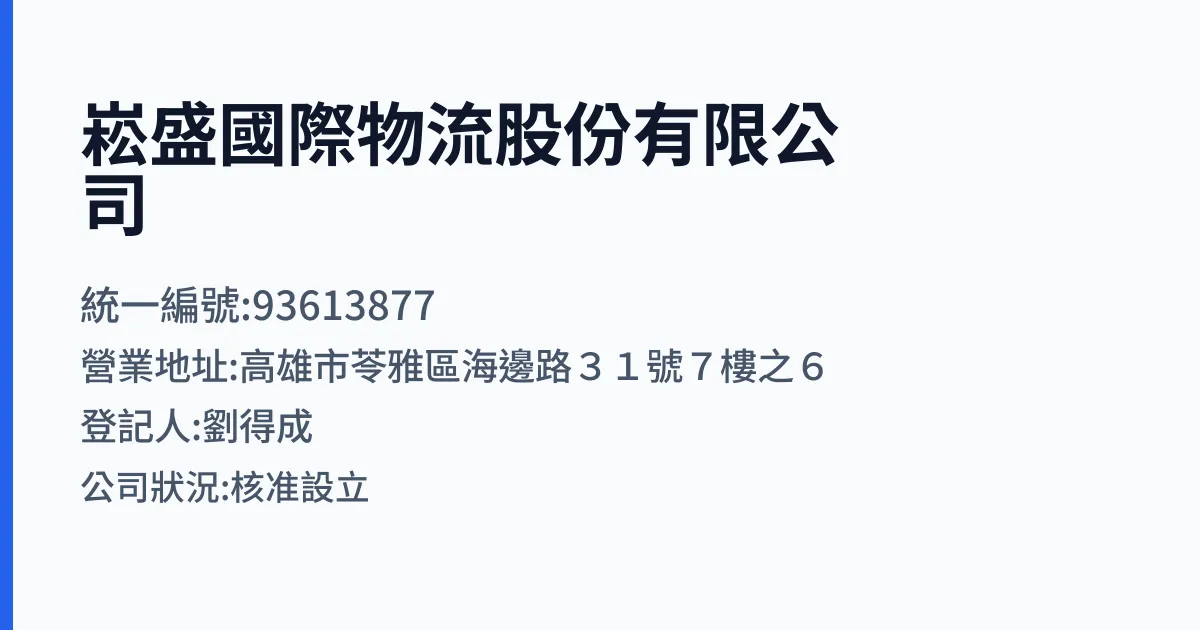 崧盛國際物流股份有限公司 - 統編 93613877(高雄市) 公司登記資料與營業項目詳細圖表