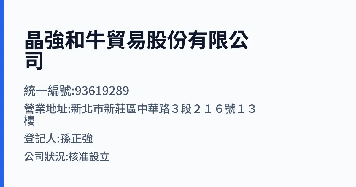 晶強和牛貿易股份有限公司 - 統編 93619289(新北市) 公司登記資料與營業項目詳細圖表