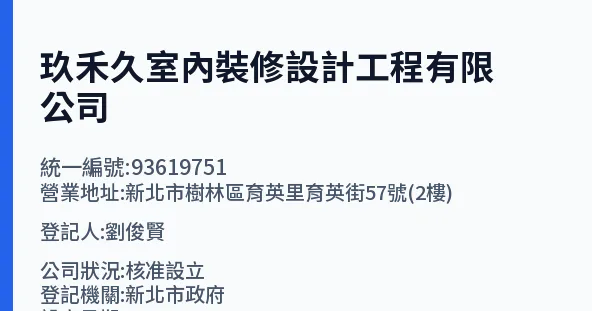 玖禾久室內裝修設計工程有限公司的照片-統編 93619751(新北市) 公司登記資料與營業項目詳細圖表
