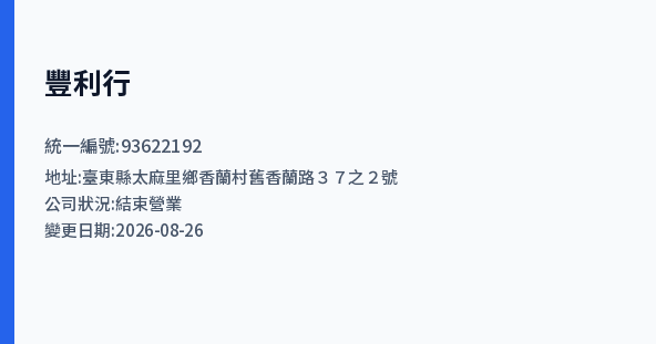 豐利行的照片-統編 93622192(臺東縣) 公司登記資料與營業項目詳細圖表